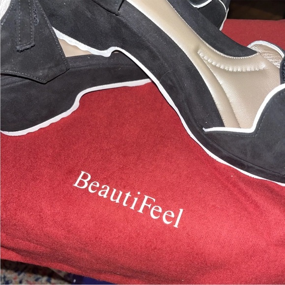 BeautiFeel | Shoes | Beautifeel Emma Black Suede Heel Sandals Msrp 395 ...